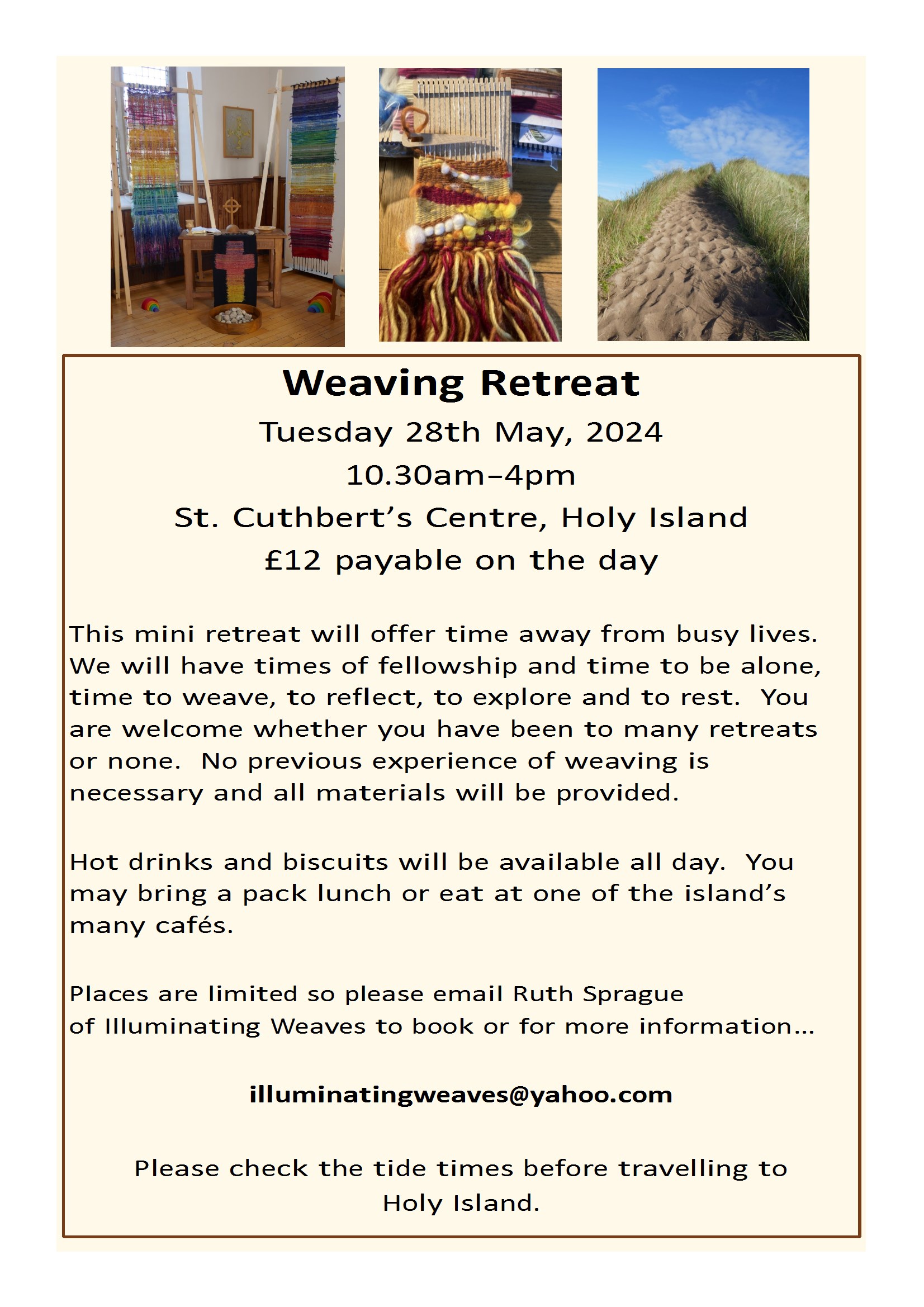 Ruth Sprague Weaving Retreat Poster 2024 conv 1 – St. Cuthbert's Centre