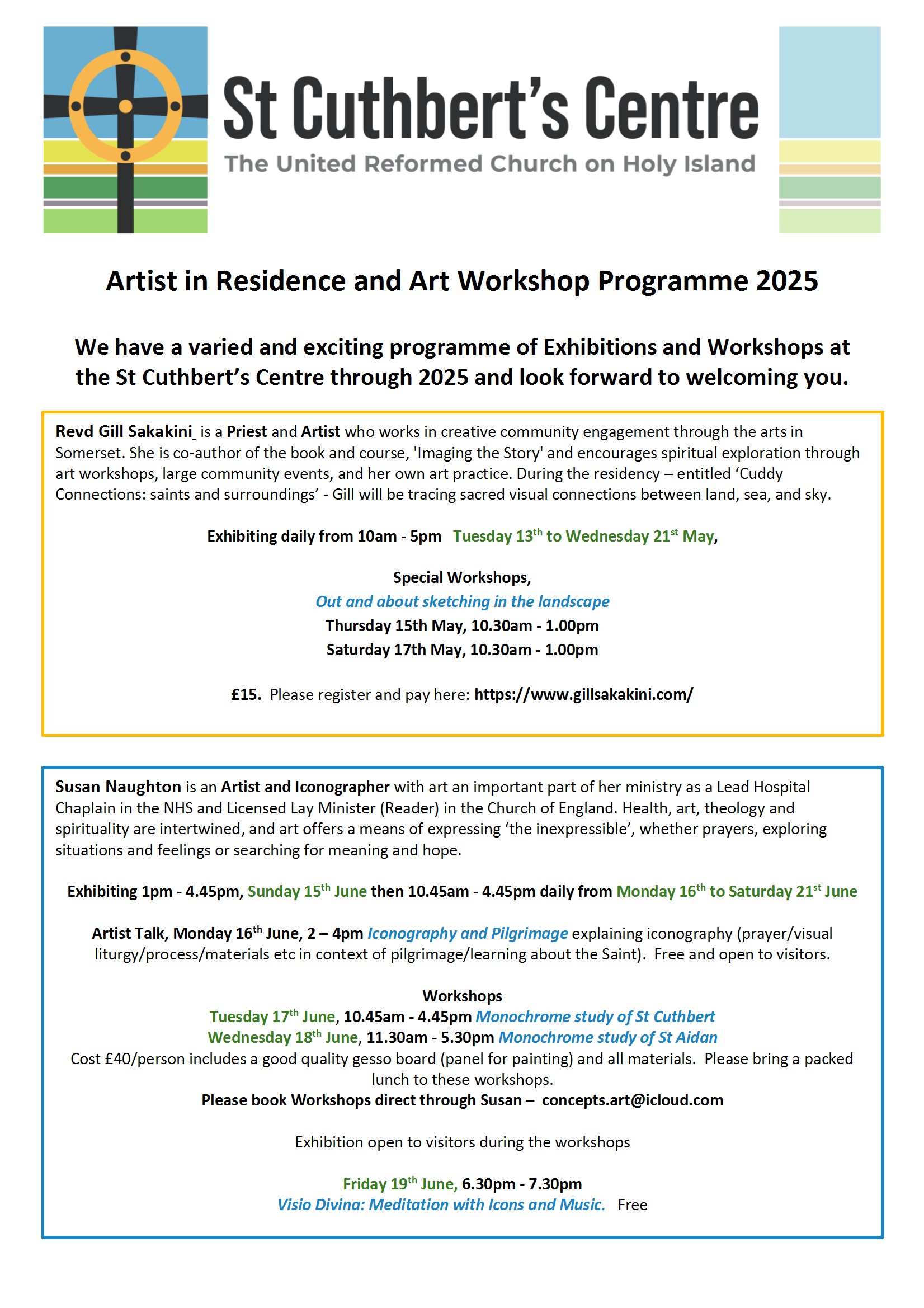 Artist in Residence and Art Workshops 2025 – St. Cuthbert's Centre